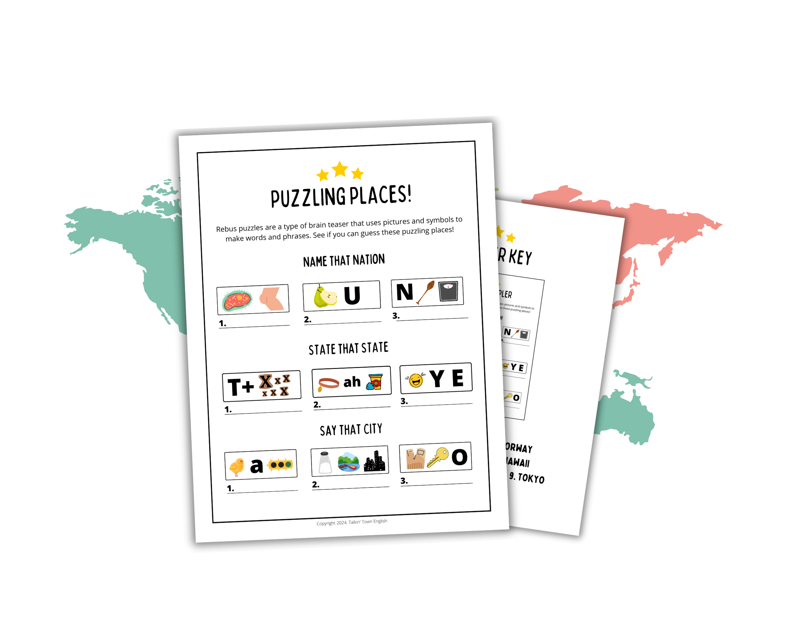 Free Sampler Set of Geography Rebus Puzzles - Talkin' Town English