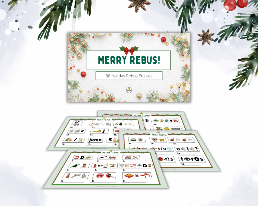 Christmas Holiday Rebus Puzzles: Slides & Worksheets PDF